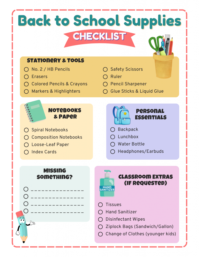 Back to School Supplies Checklist » Liam's Classroom